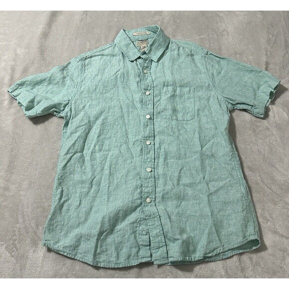 L.L. Bean | Shirts | Ll Bean Linen Shirt Mreg Button Up Sea Foam Green Slightly Fitted Beach ...
